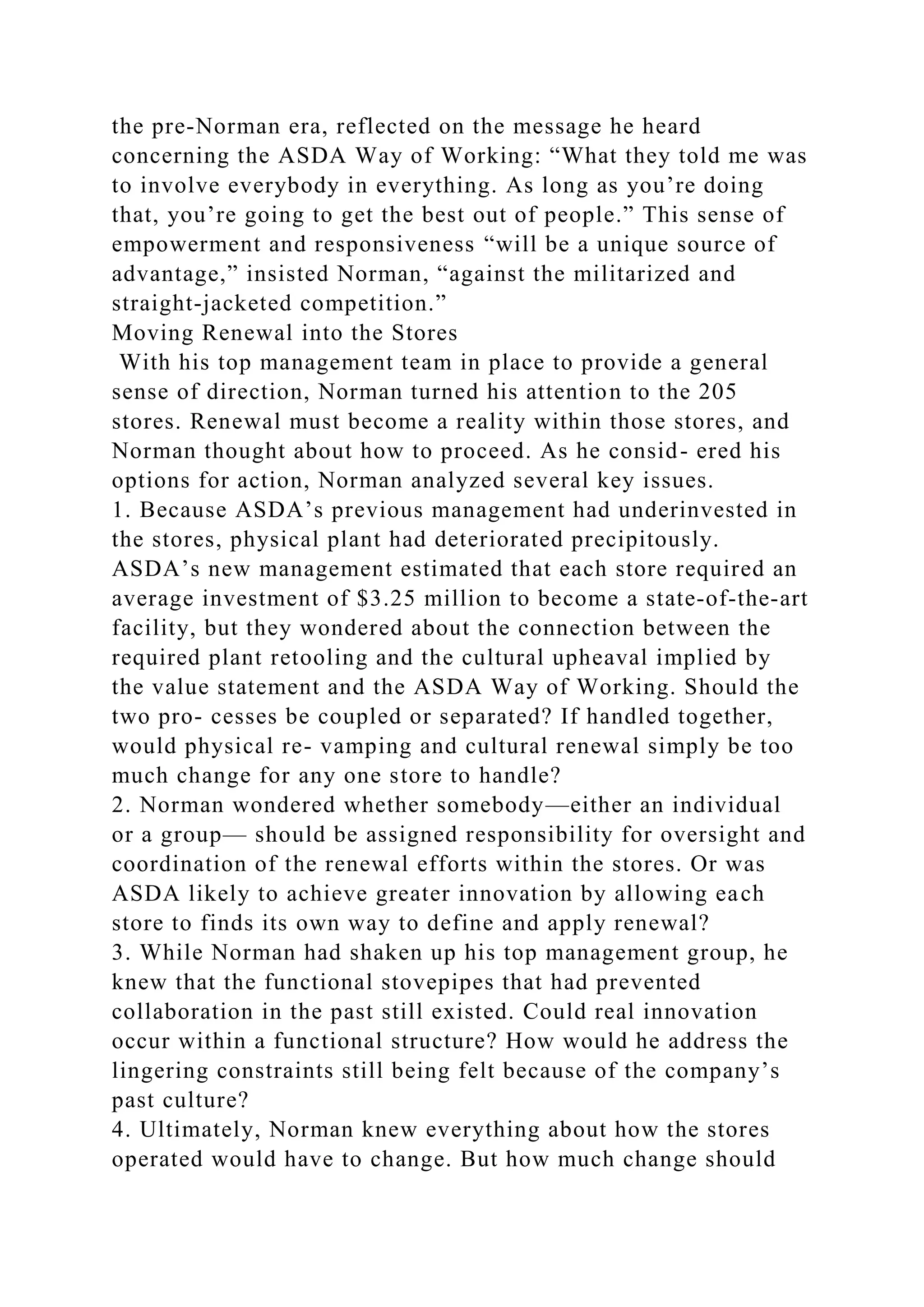 THE ASDA WAY OF WORKING ASDA, The grocery store chain that Archi.docx