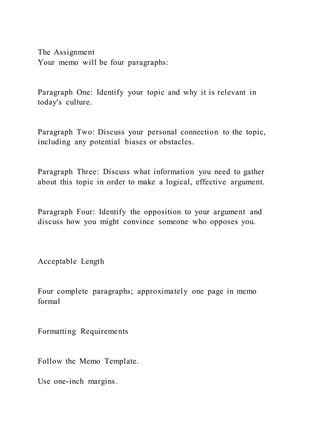The Assignment Your memo will be four paragraphsParagraph | PDF