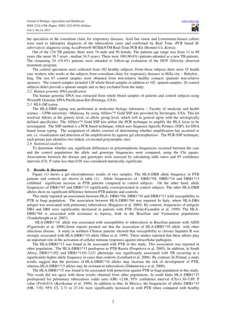 The association between hla drb alleles with pulmonary tuberculosis in babil province, iraq | PDF