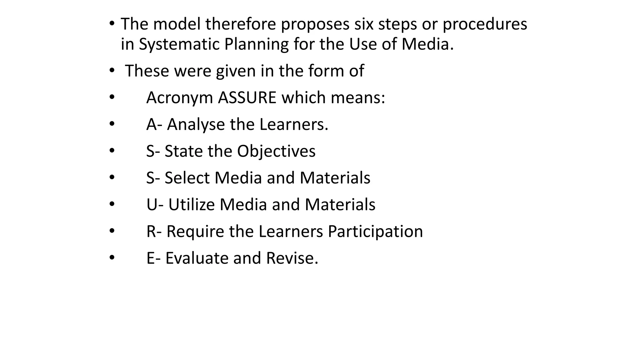 The Assure Model Model Of Learning Model Of Learning Model Of Learning