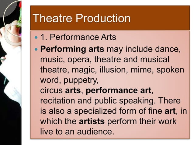 Theatre and performance arts on stage and on | PPTX | Theater Venues ...