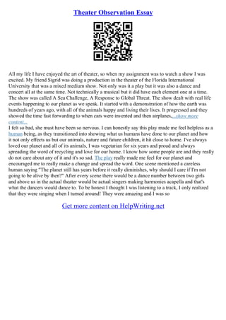 Theatre Essays | PDF