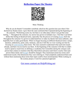 Theatre Essays | PDF