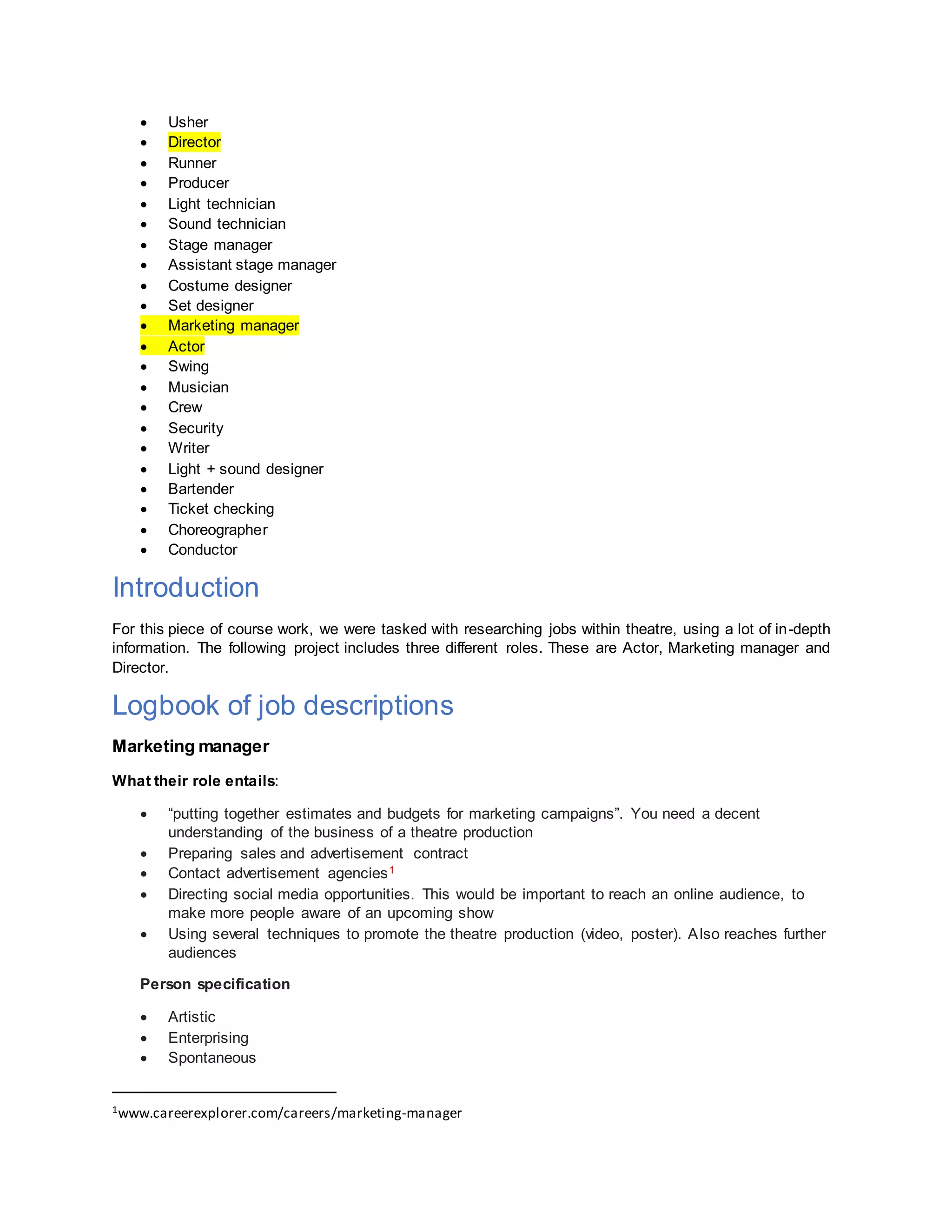 Theatre jobs booklet | DOCX