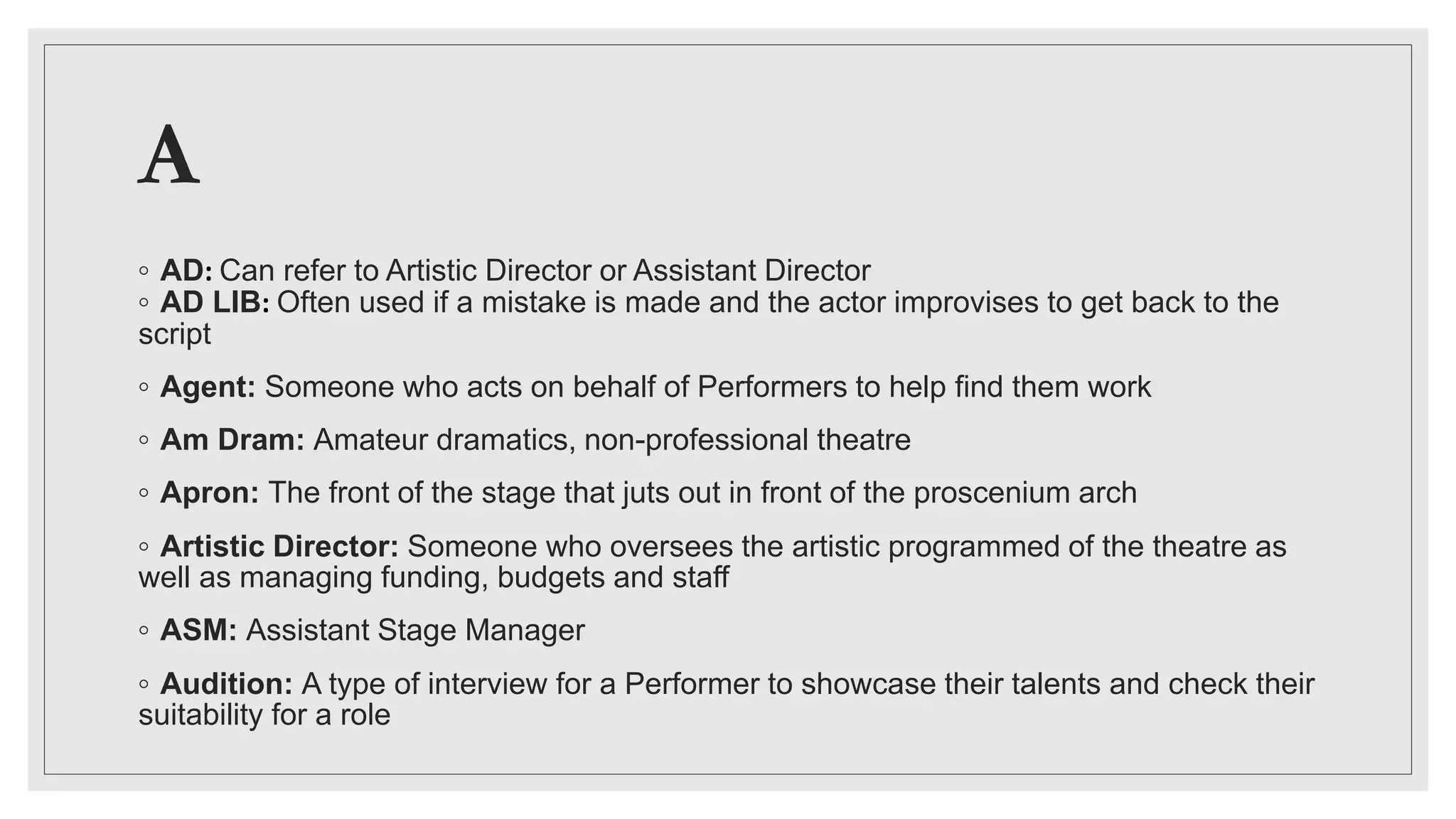 Theatre language, terms and definition | PPTX