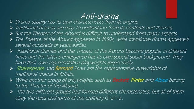 Theatre of absurd | PPTX | Drama | Genres