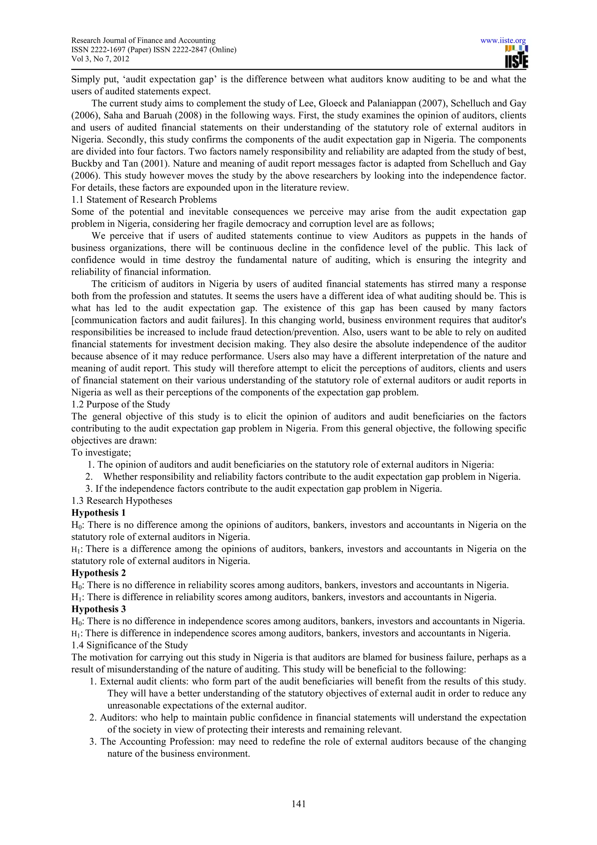 The audit expectation gap problem in nigeria | PDF