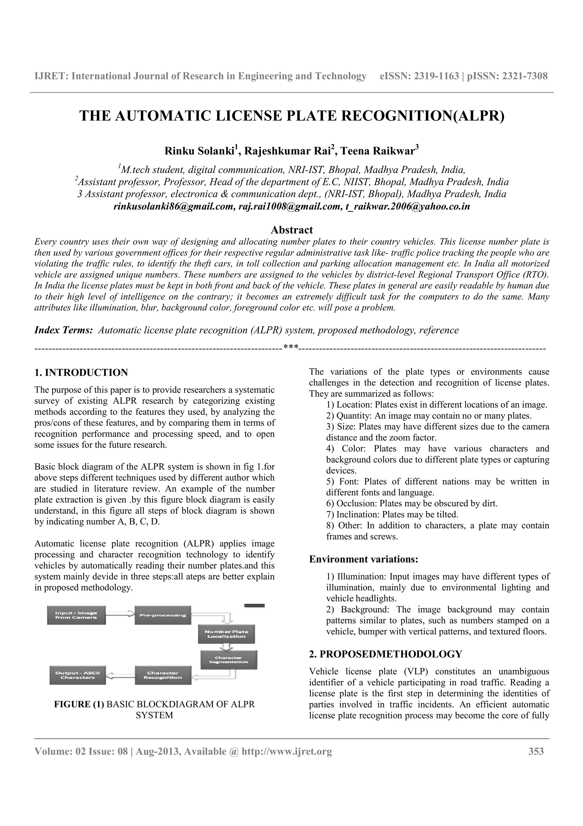 The automatic license plate recognition(alpr) | PDF