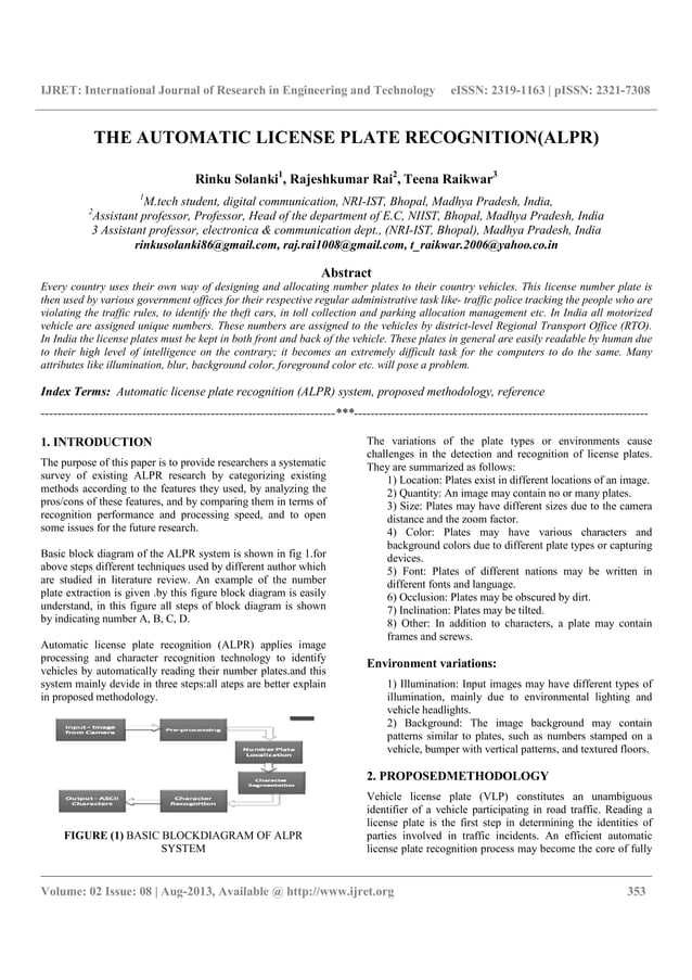 The automatic license plate recognition(alpr) | PDF