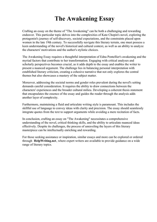 The Awakening Essay. Southern Methodist University | PDF