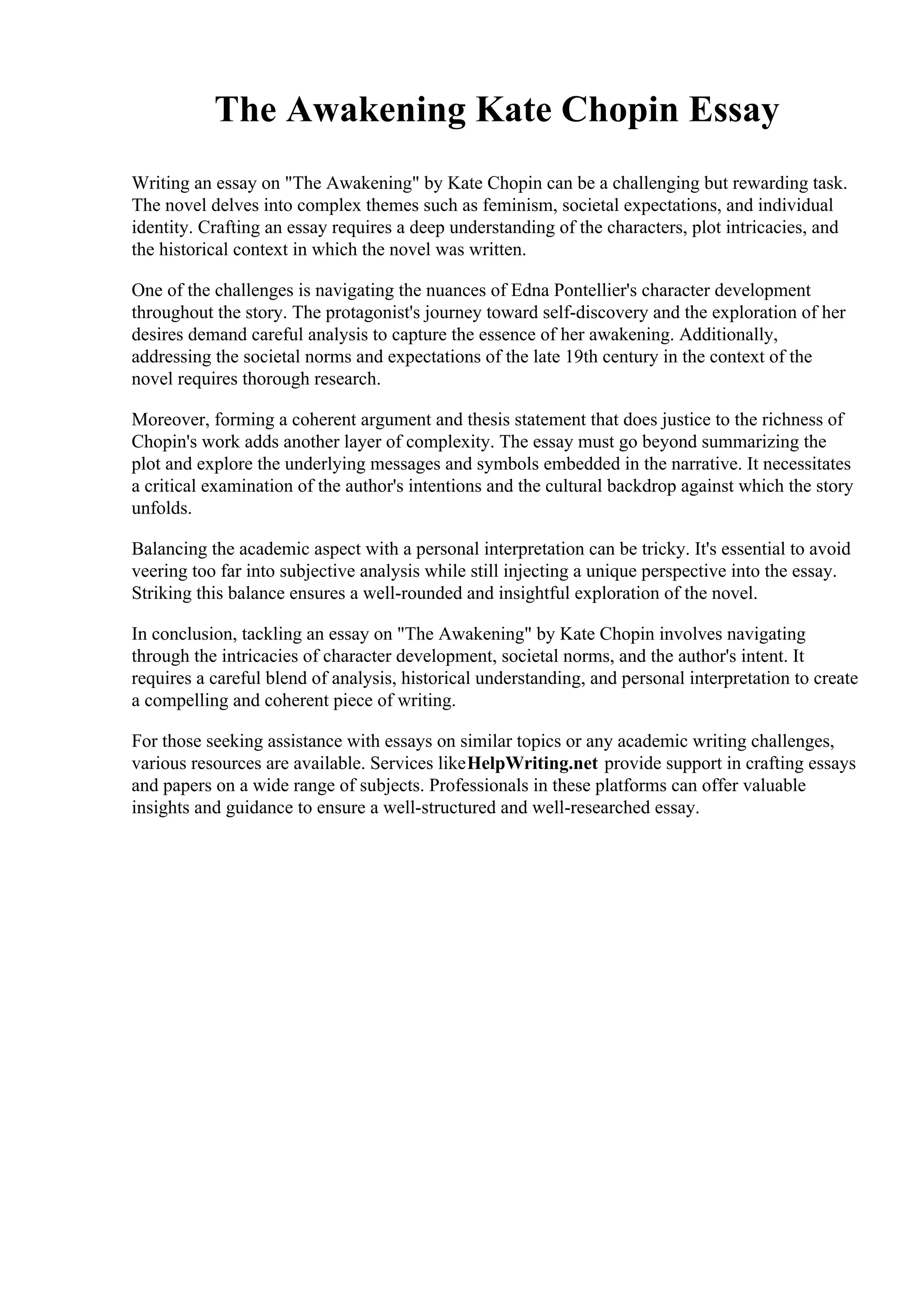The Awakening Kate Chopin Essay.pdf | Free Download