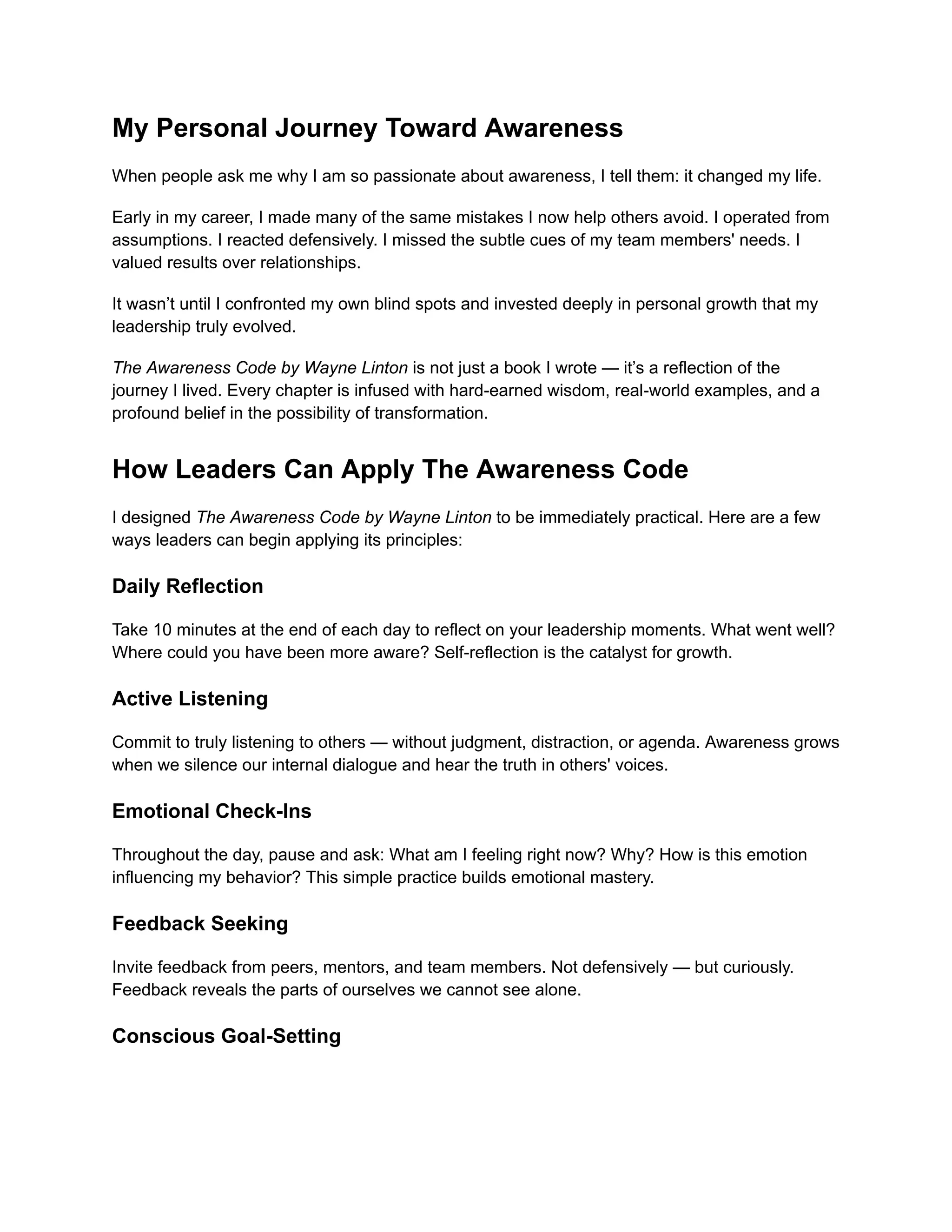 The Awareness Code by Wayne Linton | Leadership Path | PDF