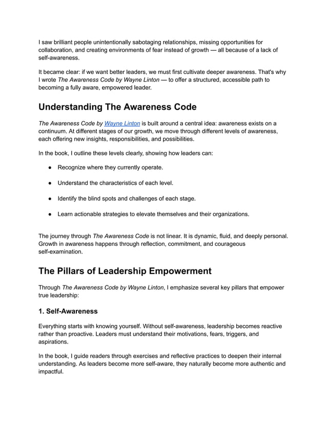 The Awareness Code by Wayne Linton | Leadership Path | PDF