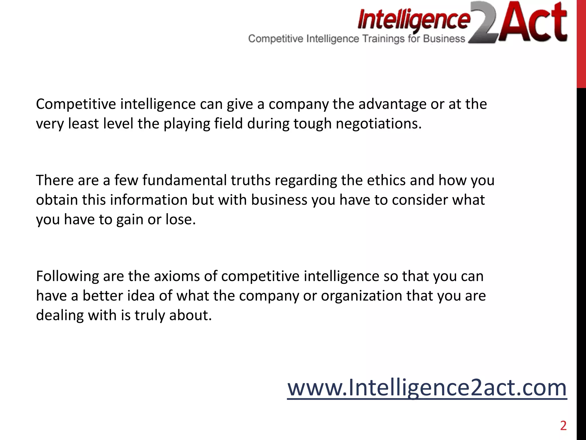The axioms of competitive intelligence | PDF | Business | Business and Finance