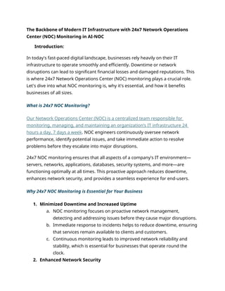 The Backbone of Modern IT Infrastructure with 24x7 Network Operations Center (NOC) Monitoring in ...