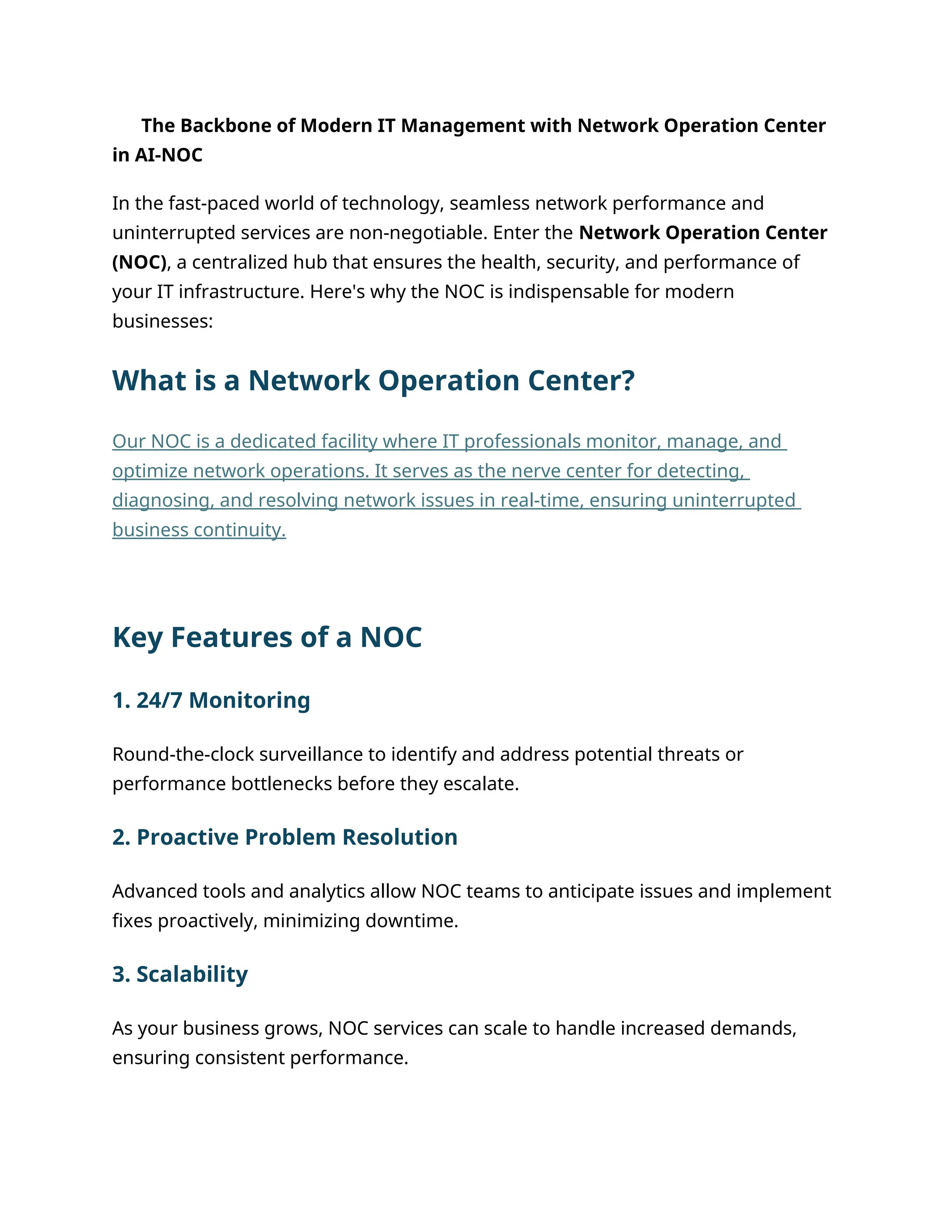 The Backbone Of Modern It Management With Network Operation Center In Ai Noc Docx