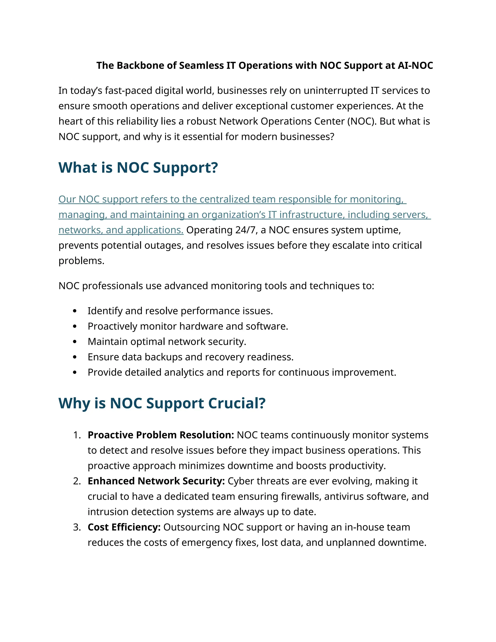 The Backbone Of Seamless It Operations With Noc Support At Ai Nocdocx