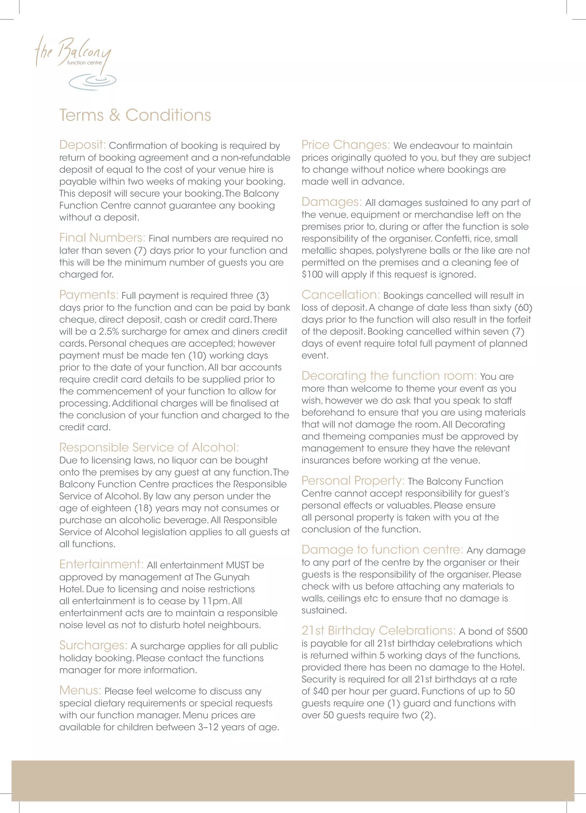 The Balcony function packages | PDF | Bars & Restaurants | Attractions