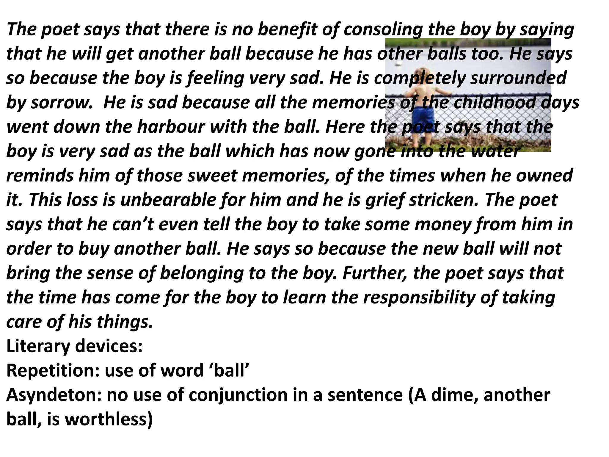 The Ball Poem., 12 cbse explained ppt. | PPTX