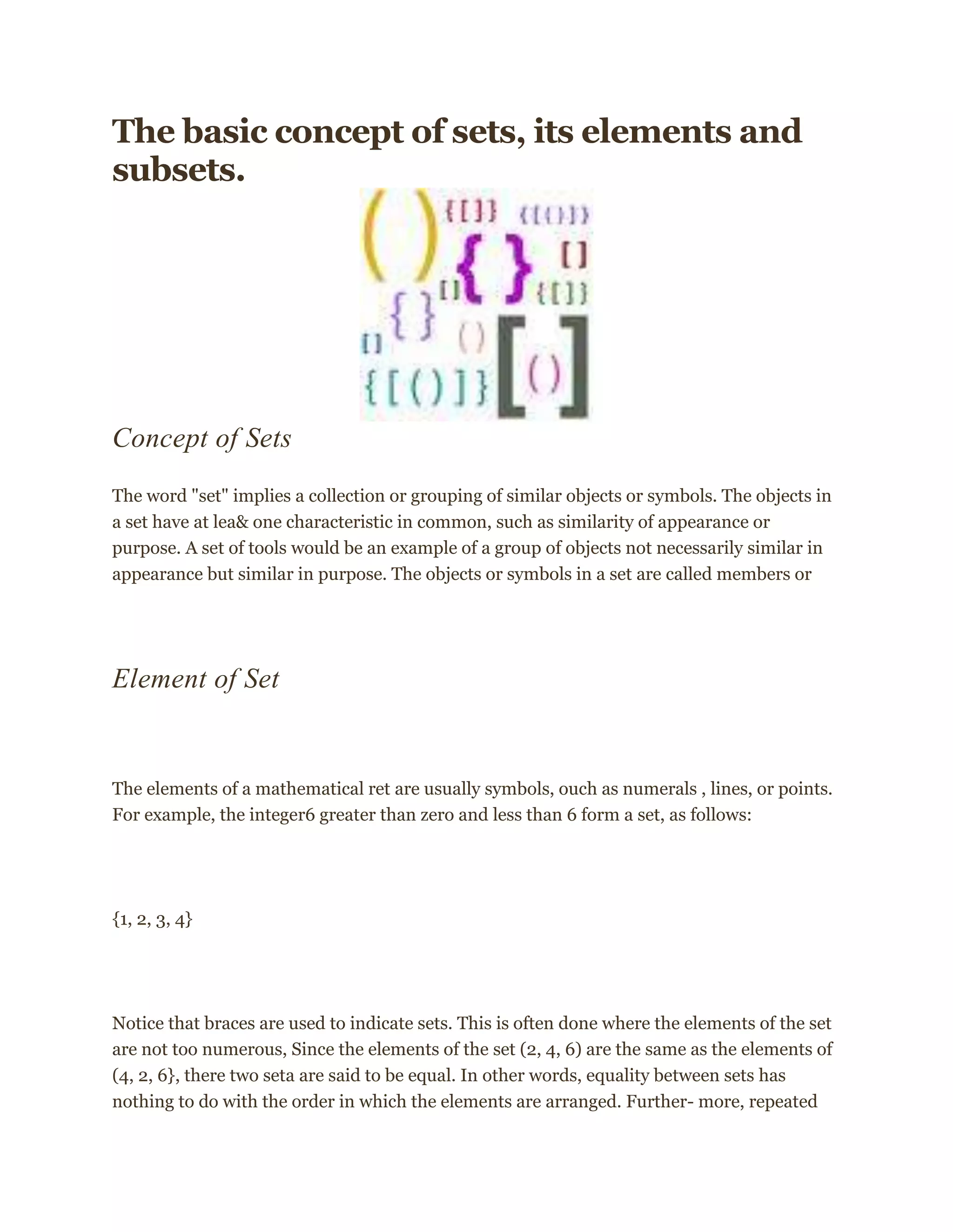 The basic concept of sets | DOCX | Birds | Pets