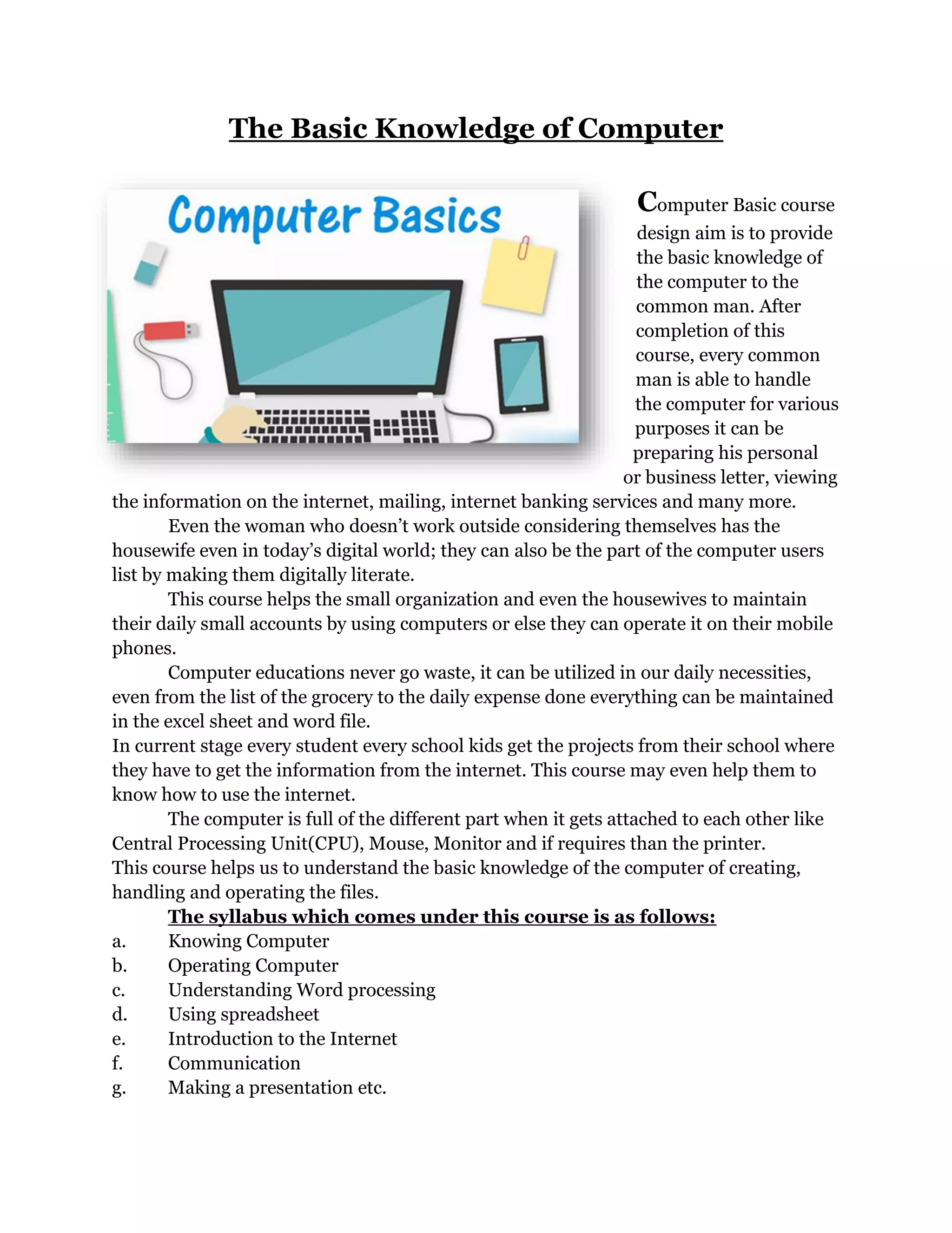 The basic knowledge of computer | PDF | Internet for Beginners | Internet