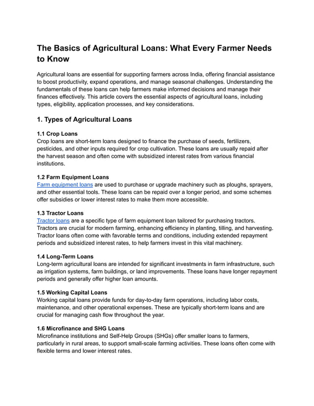 The Basics of Agricultural Loans: What Every Farmer Needs to Know | PDF