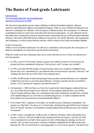 The basics of food grade lubricants | PDF