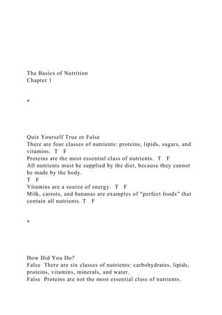 The Basics of Nutrition Chapter 1Quiz Y.docx | Food & Drink