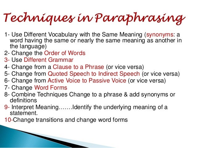 The basic steps in the paraphrasing when writing1 arjmand9