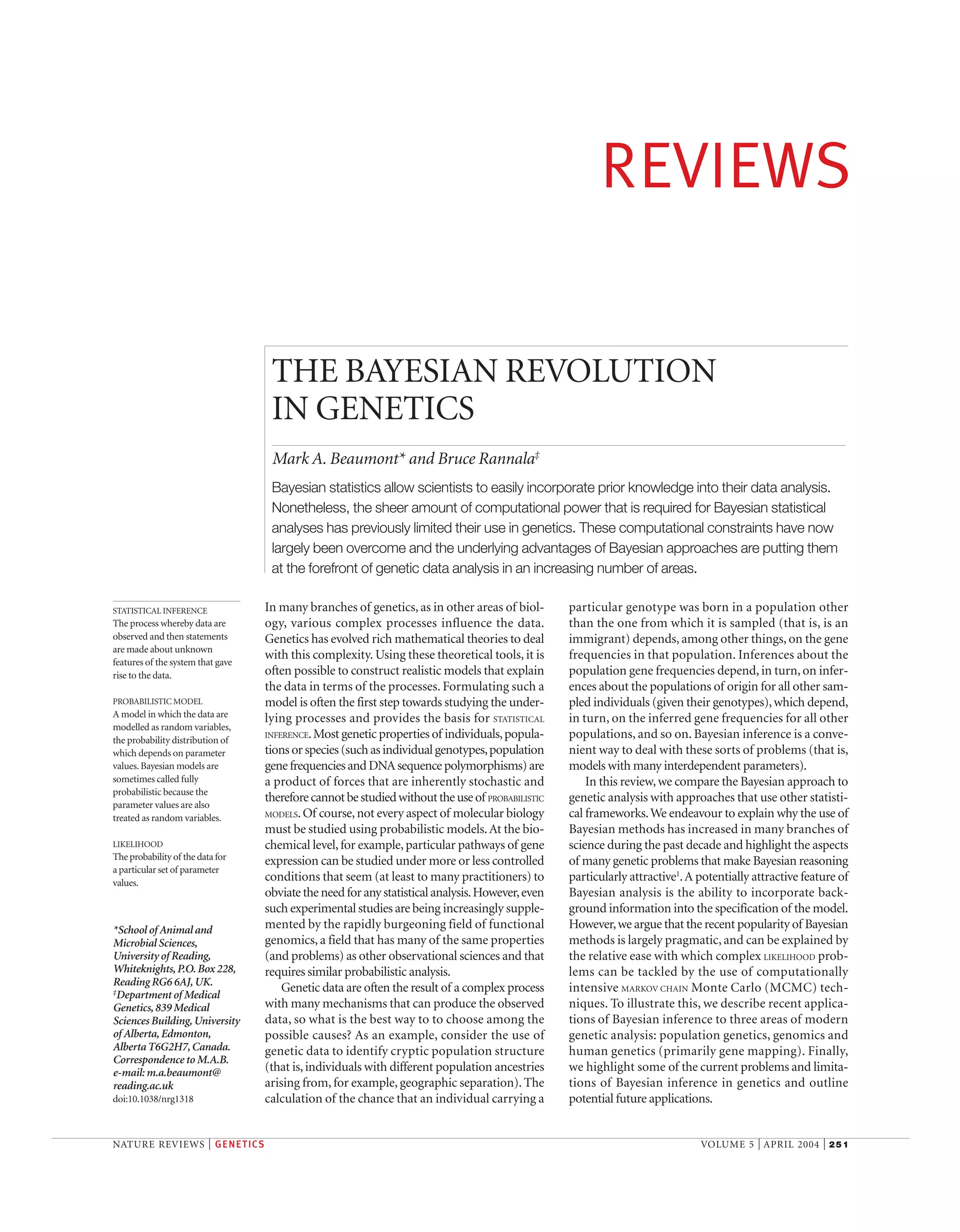 The bayesian revolution in genetics | PDF