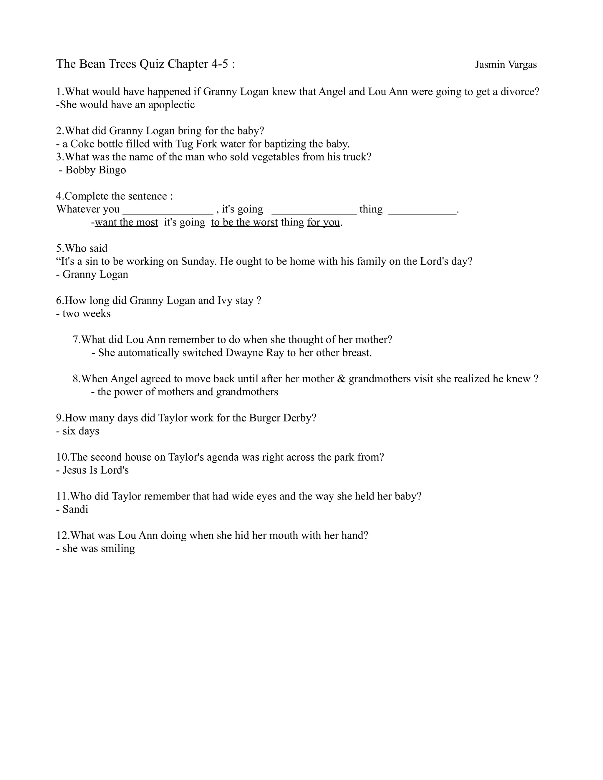 The bean trees chapter 4 5 | PDF