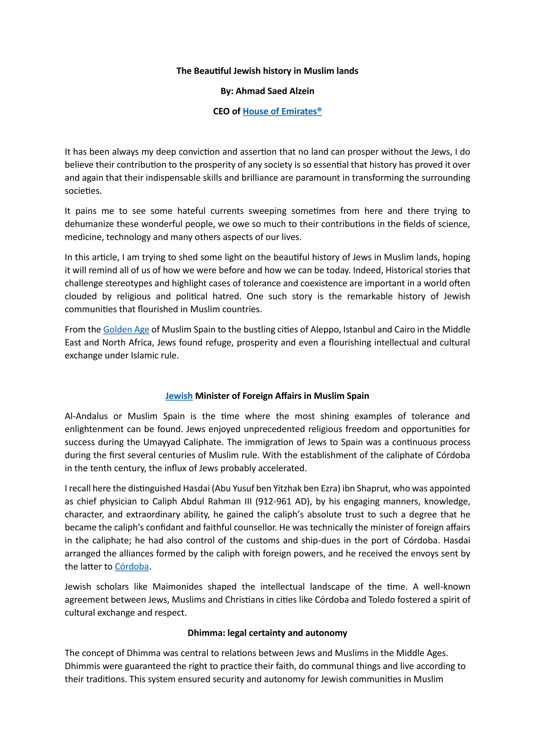 The Beautiful Jewish history in Muslim lands | DOCX