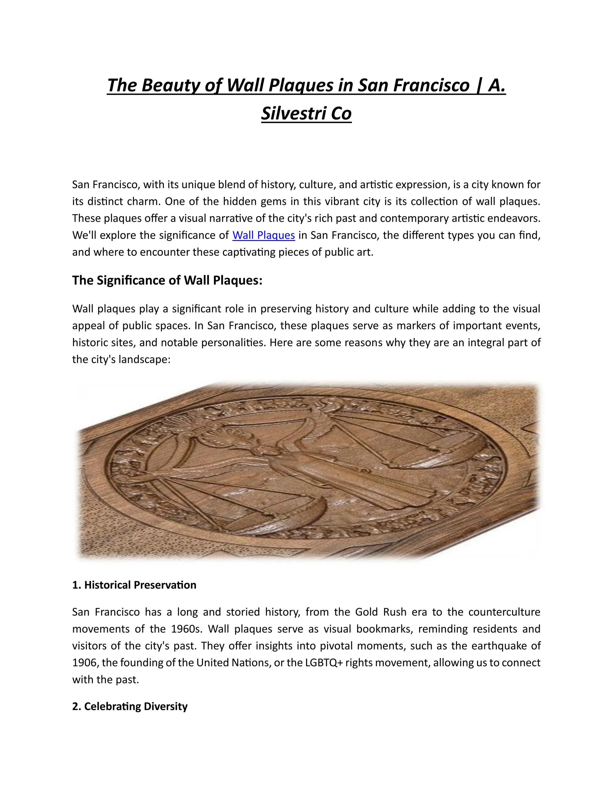 The Beauty of Wall Plaques in San Francisco - A. Silvestri Co | PDF