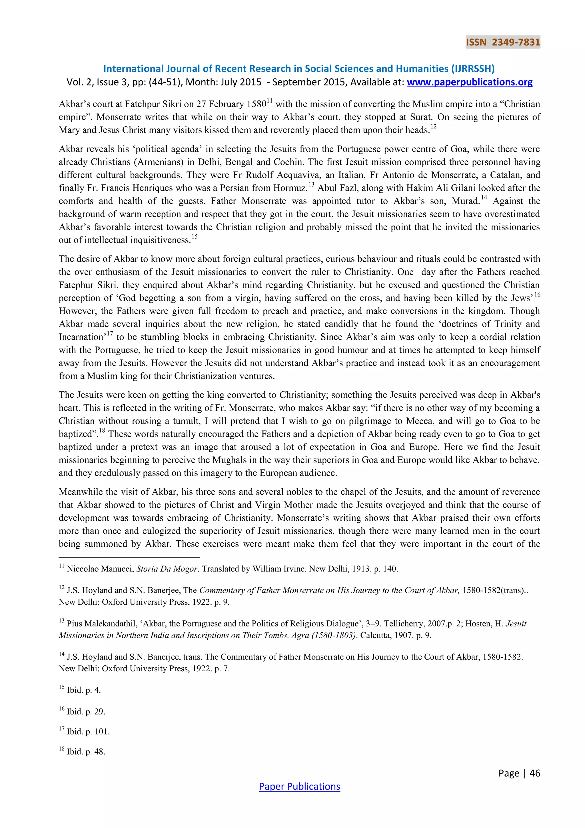 THE BEGINNING OF THE JESUIT MISSION, THEIR PERCEPTION OF AKBAR IN THE ...