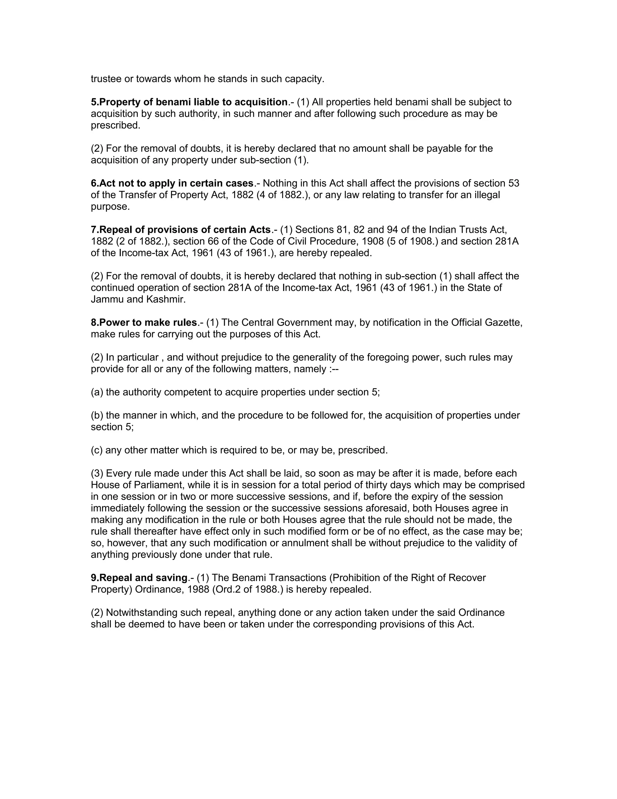 The benami transactions prohibition act 1988 | PDF