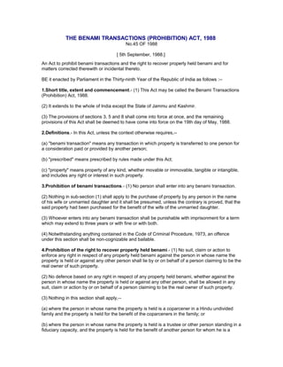 The benami transactions prohibition act 1988 | DOC