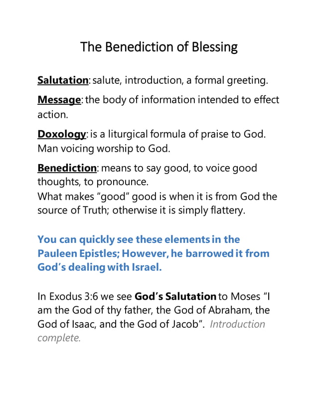 The Benediction of Blessing Num 6:22-27 | PDF