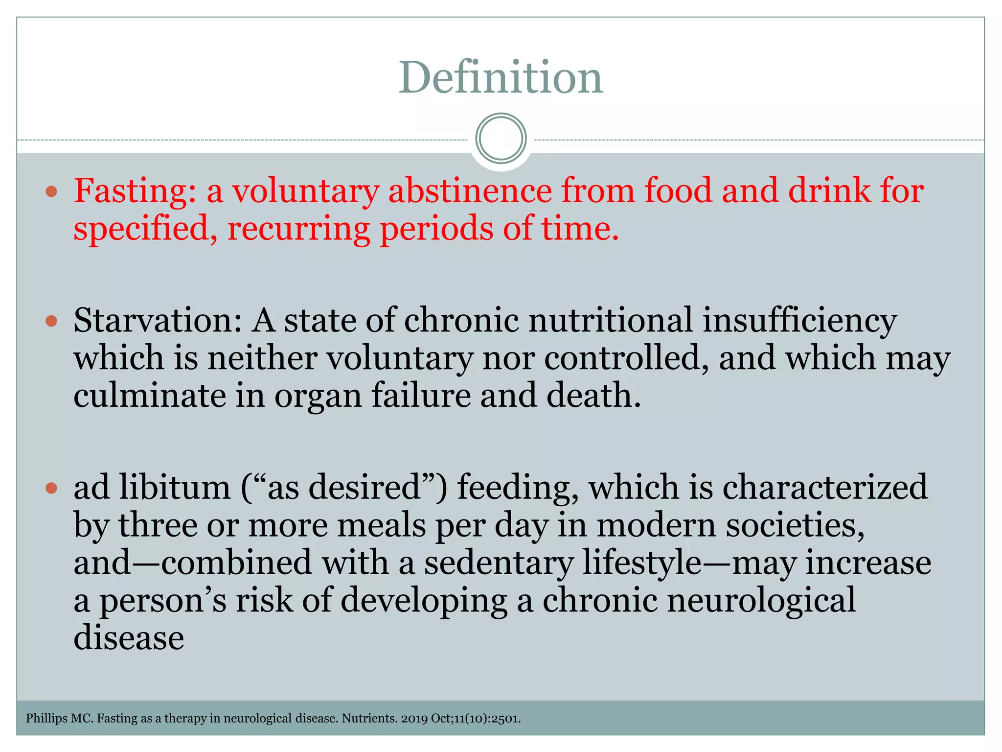The Benefit of Fasting in Neurological Disorders | PPT