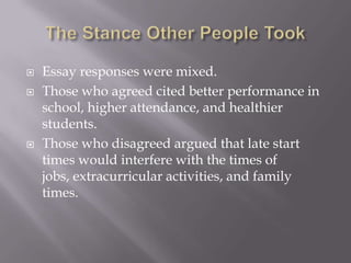 The benefits and consequences of later school start | PPTX