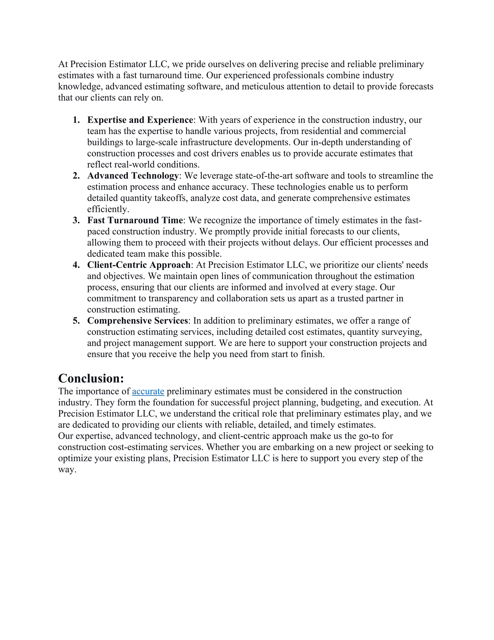The Benefits of a Preliminary Estimate Fast Turnaround and Accurate ...