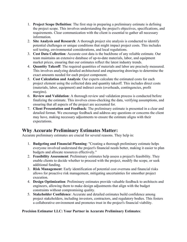 The Benefits of a Preliminary Estimate Fast Turnaround and Accurate ...