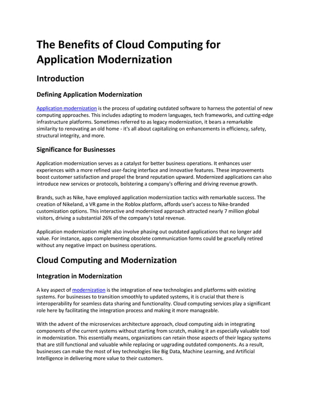 The Benefits of Cloud Computing for Application Modernization | PDF | Cloud Computing | Internet