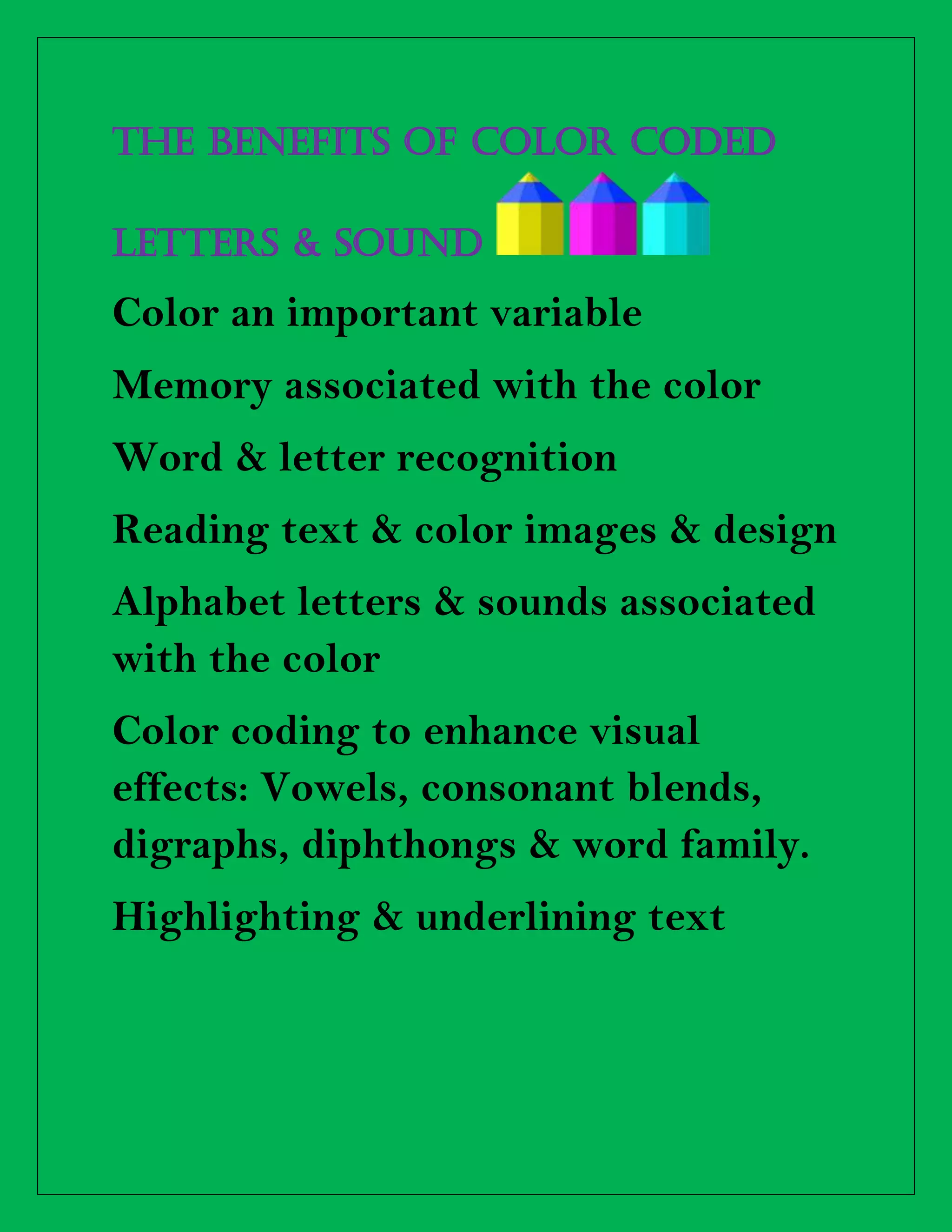 The Benefits of Color Coded Letters. Docx4 (1) | PDF