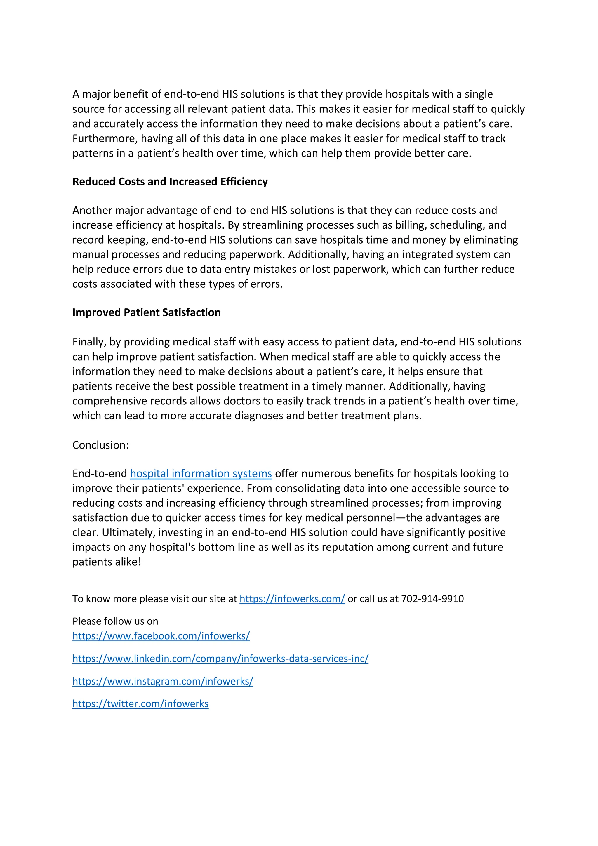 The Benefits of End-to-End Hospital Information Systems | PDF