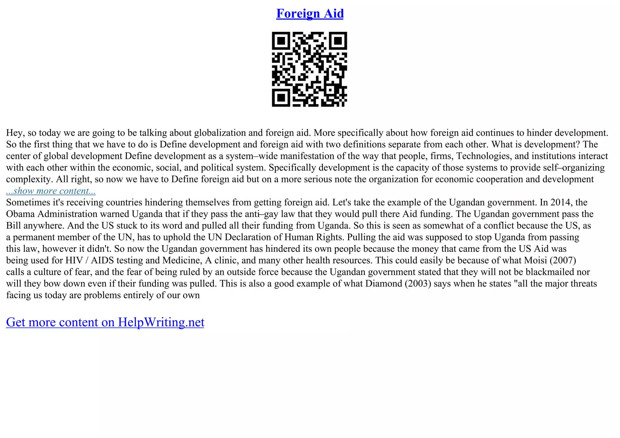 The Benefits Of Foreign Aid | PDF | Debated Sensitive Social Issues ...