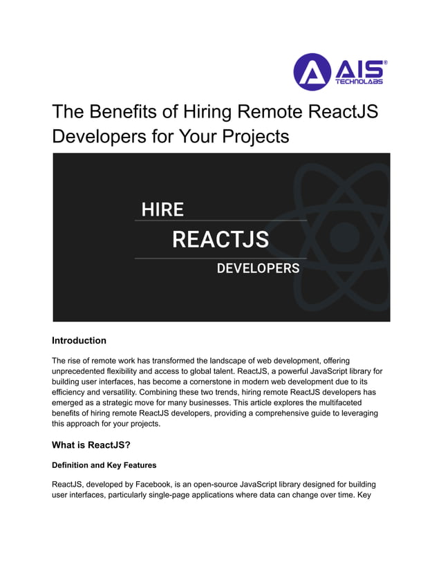 The Benefits of Hiring Remote ReactJS Developers for Your Projects | PDF