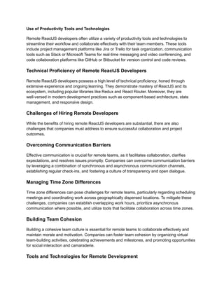 The Benefits of Hiring Remote ReactJS Developers for Your Projects | PDF