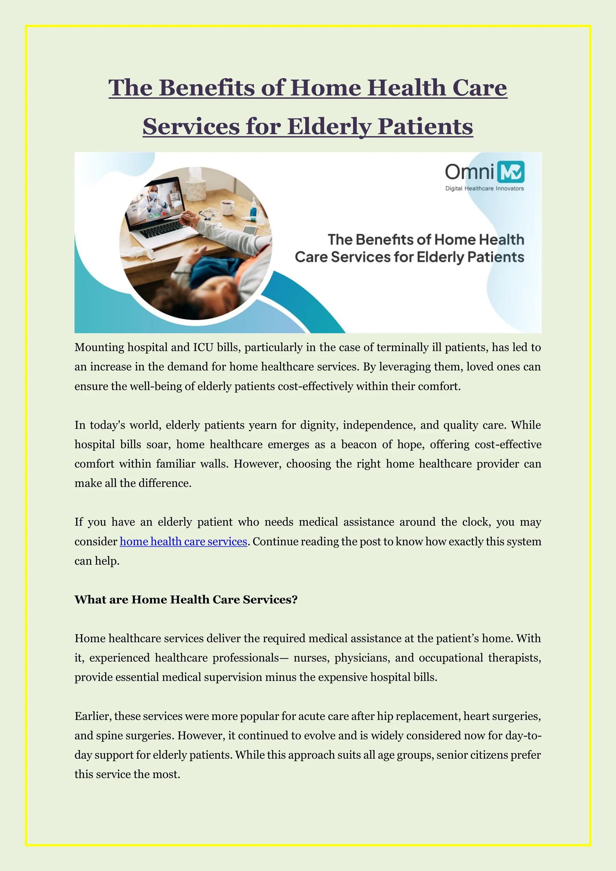 The Benefits of Home Health Care Services for Elderly Patients | PDF