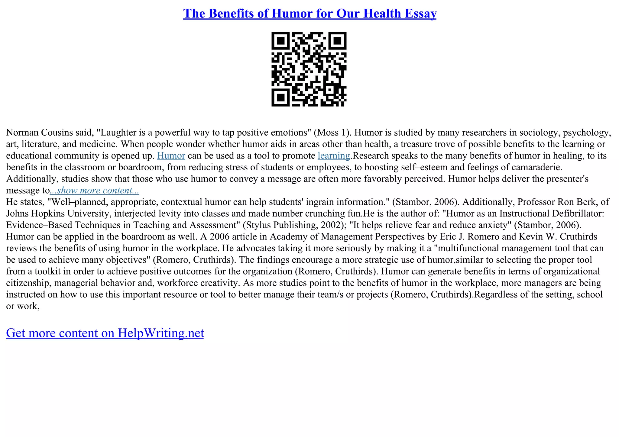 The Benefits Of Humor For Our Health Essay | PPT