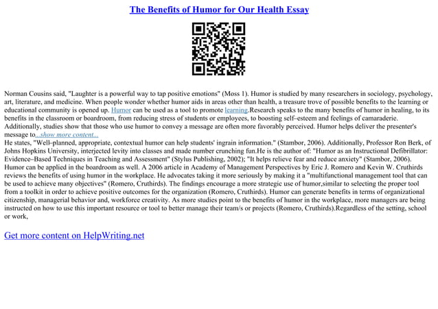 The Benefits Of Humor For Our Health Essay | PPT